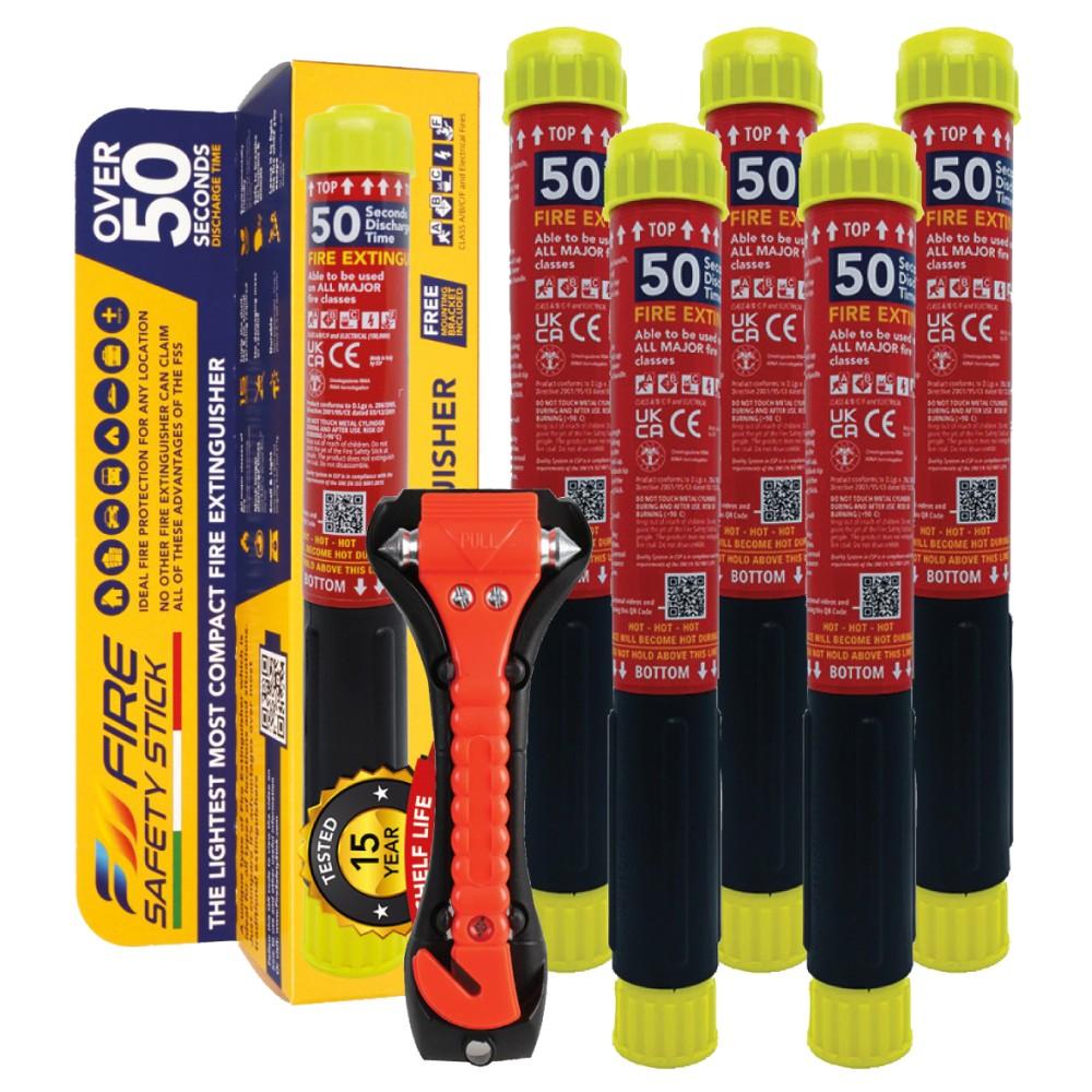 Fire Safety Stick 5 Pack + Free Safety Hammer (FSSx5+SH) | Carnoisseur